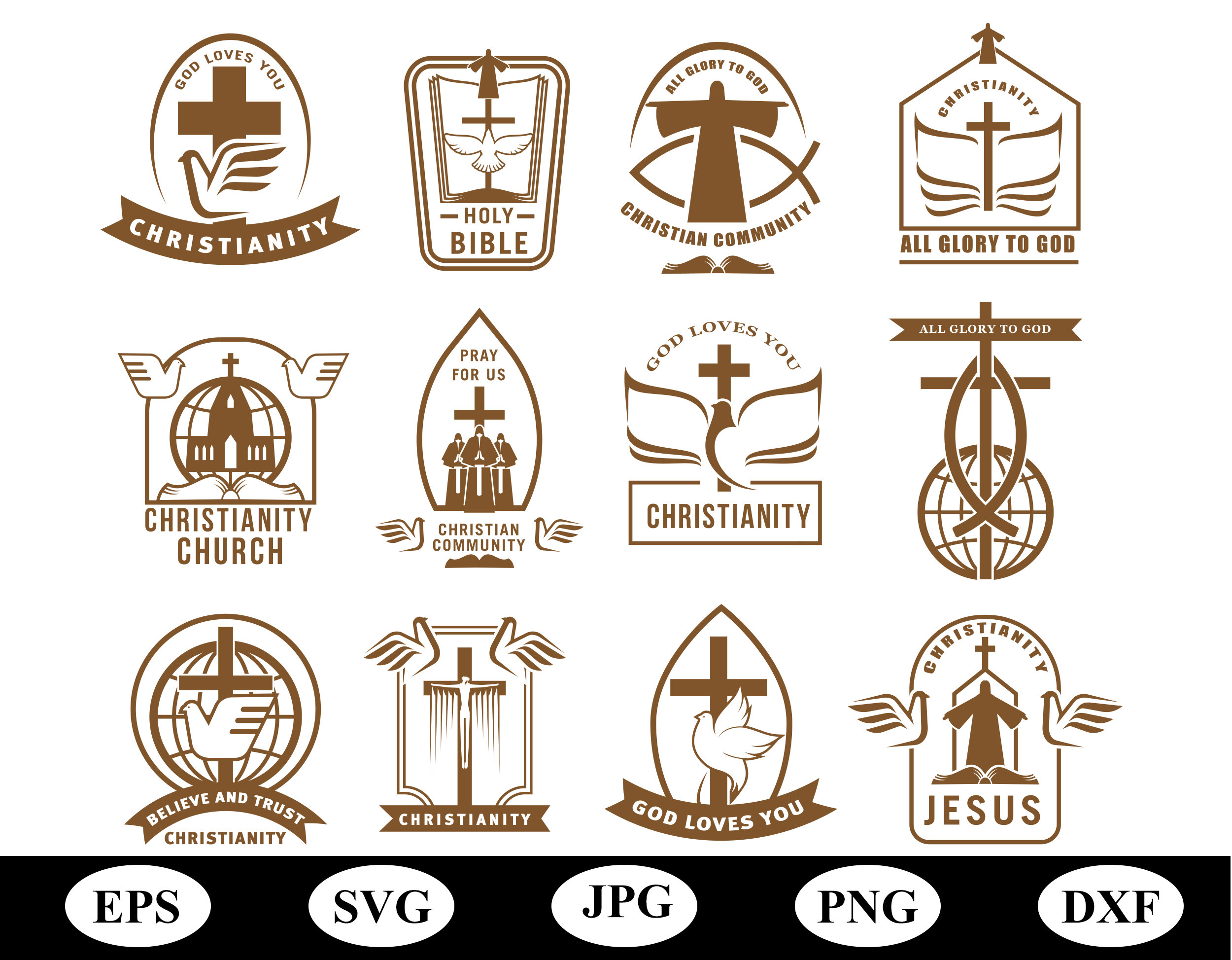 Silhouette Christian Logo Sets Design Element Illustration Collection ...