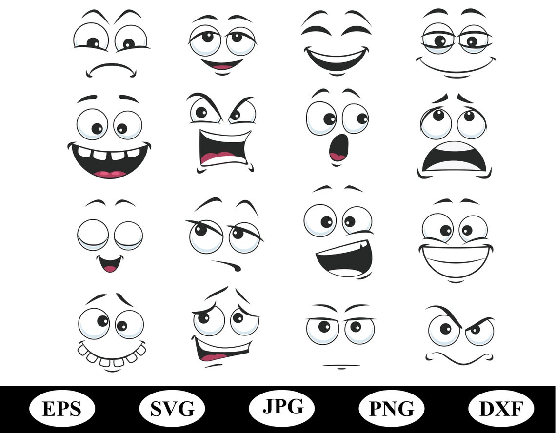 Cartoon Face Expression Reaction Emoji Set of Collection Svg | Etsy