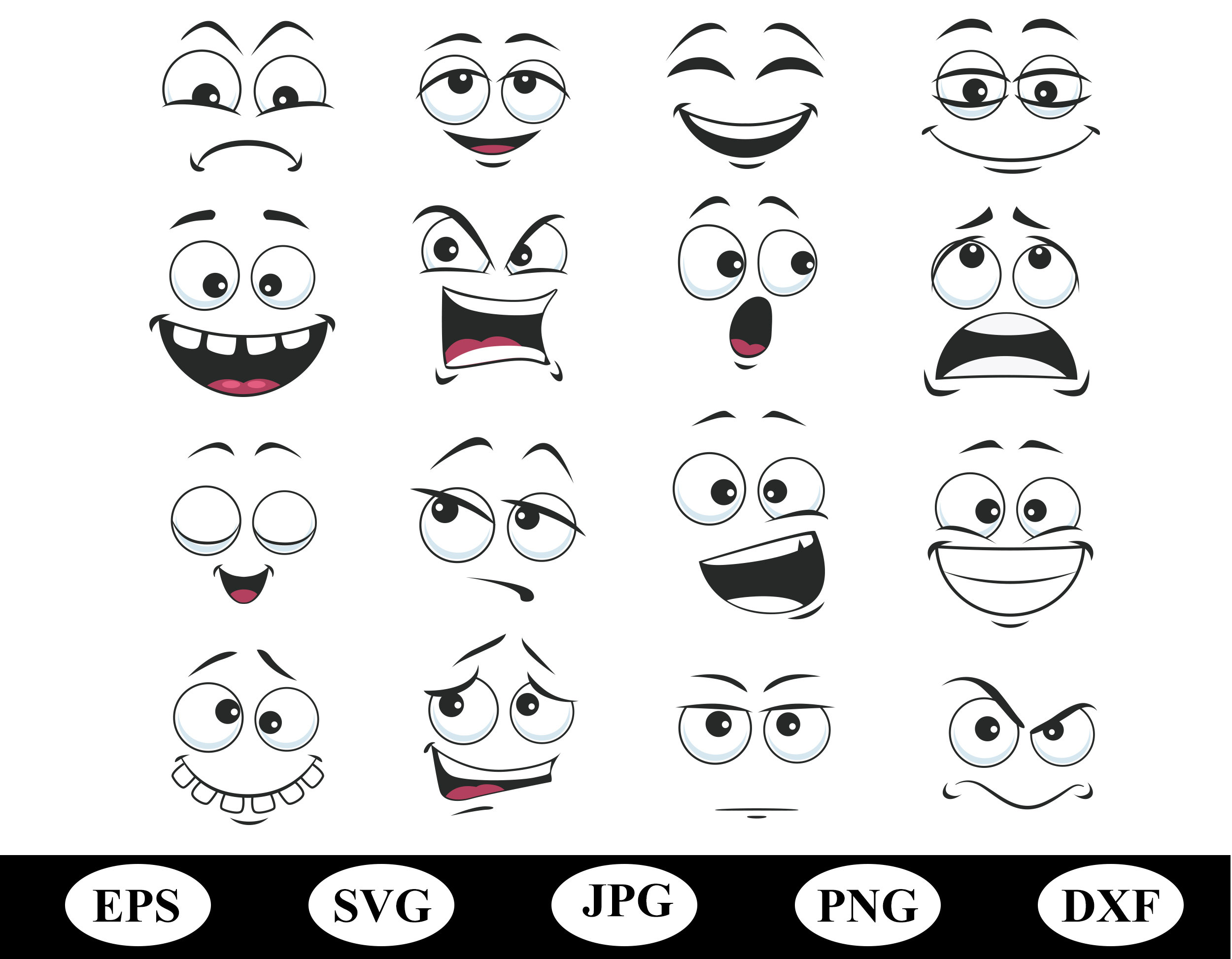 Cartoon Face Expression Reaction Emoji Set of Collection Svg, Cute ...