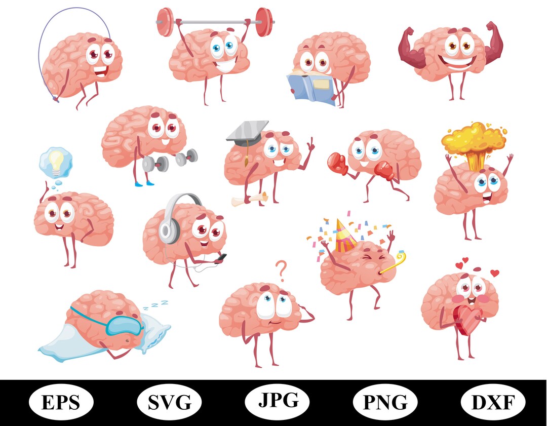 Cartoon Brain Illustration Icon Sets Elements Collection Bundle Svg ...