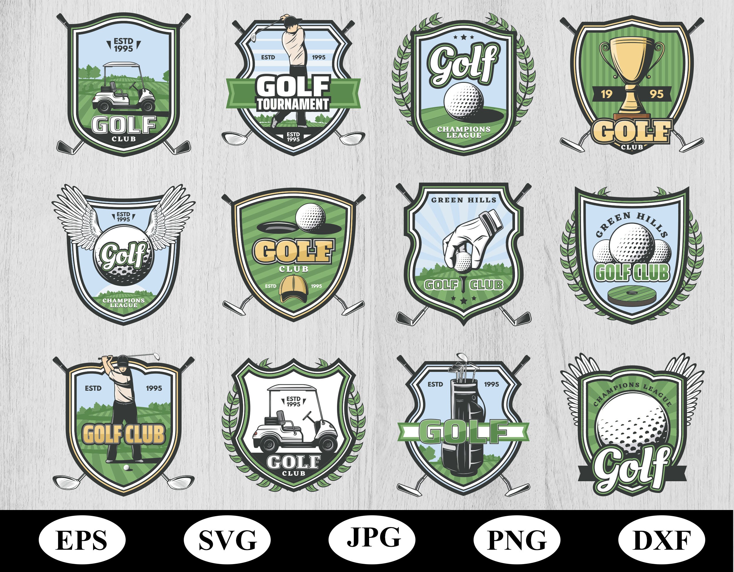 Golf Club Logo Sets Badge Design Element Illustration Collection Bundle ...