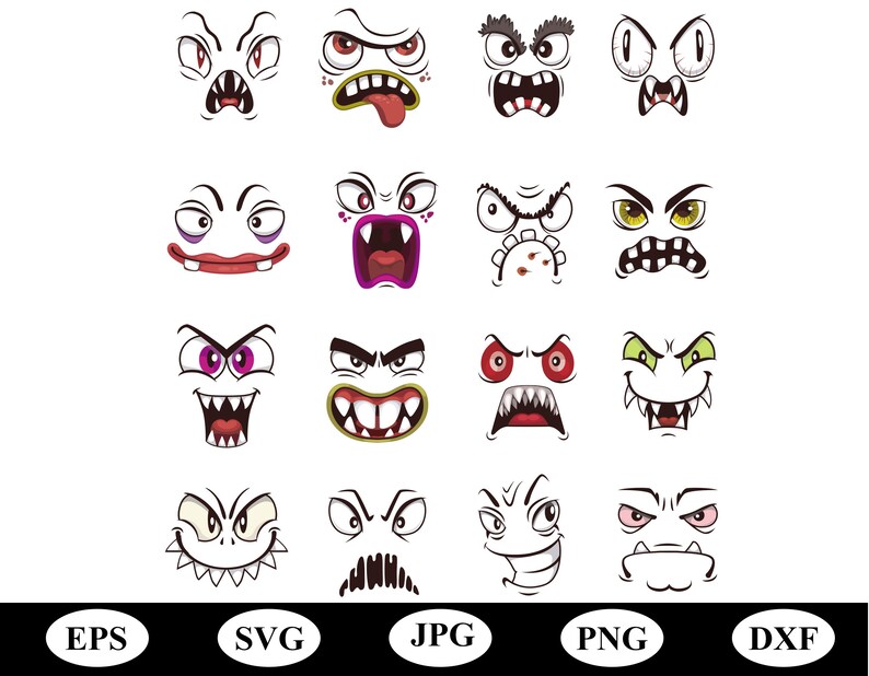 Cartoon Face Expression Reaction Emoji Set of Collection Svg, Cute ...