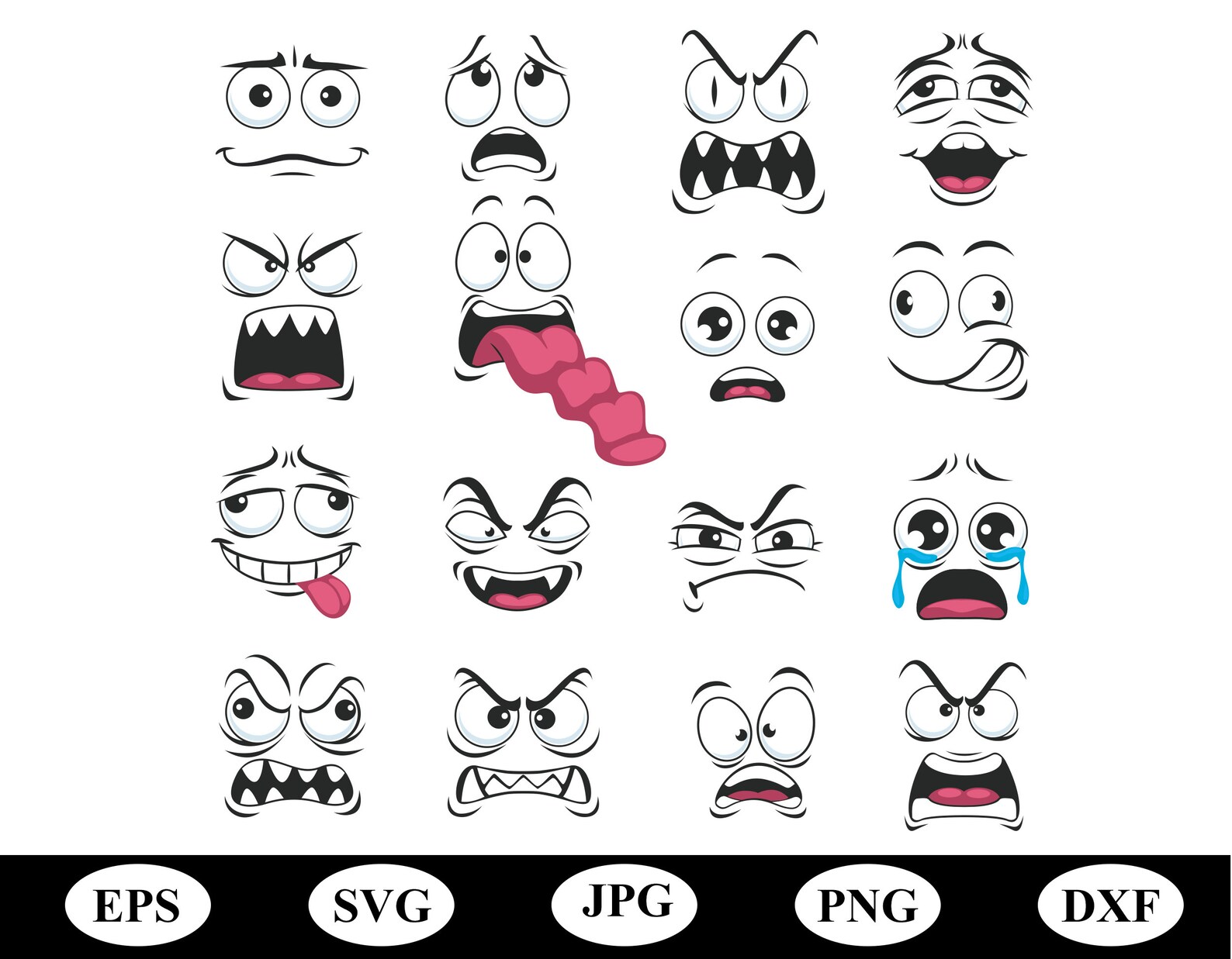 Cartoon Face Expression Reaction Emoji Set of Collection Svg, Cute ...