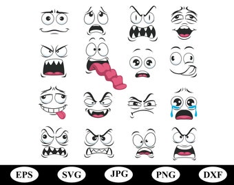 Cartoon Face Expression Reaction Emoji Set of Collection Svg, Cute ...