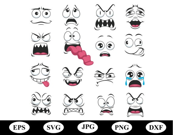 Cartoon Face Expression Reaction Emoji Set of Collection Svg | Etsy