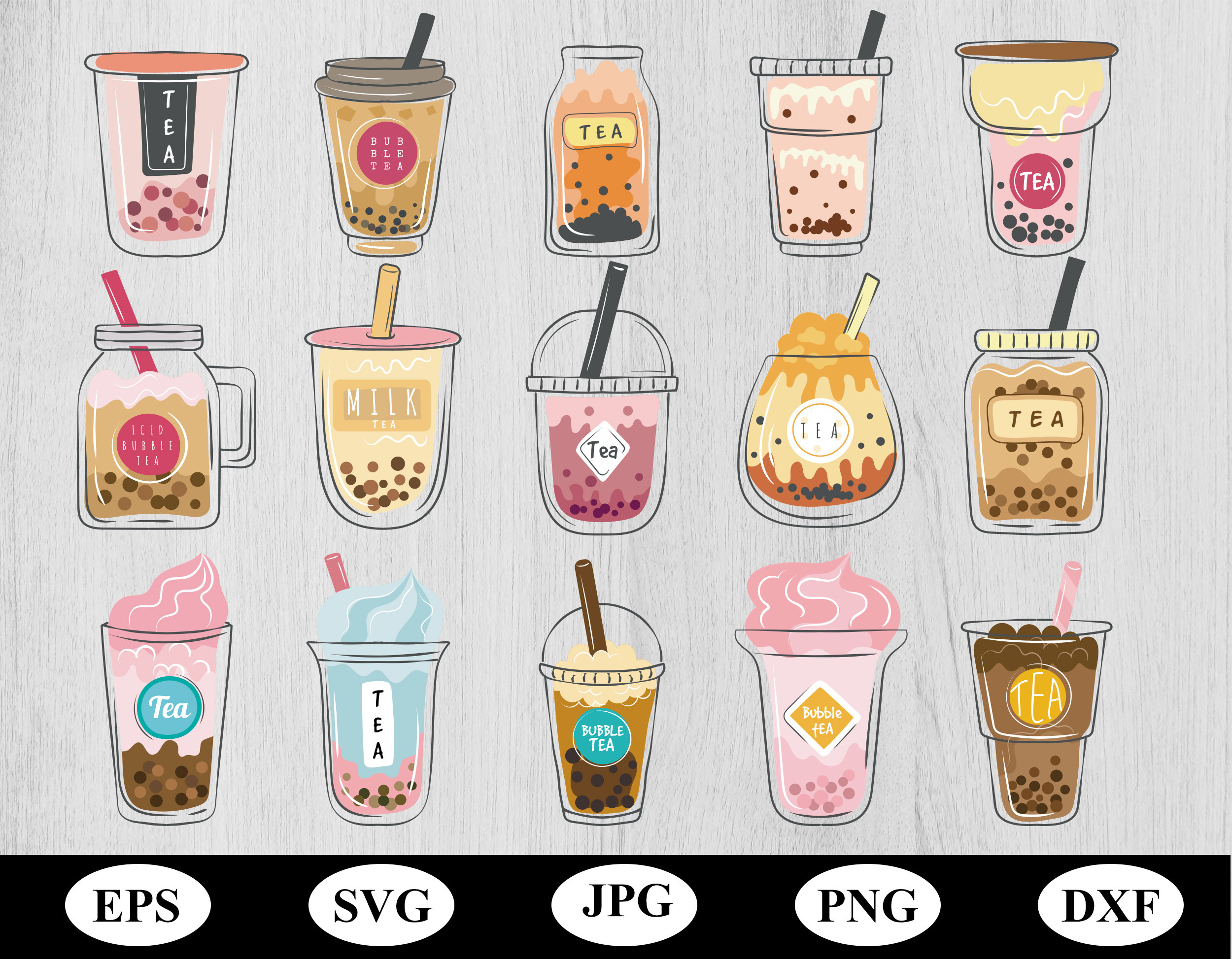 Colorful Bubble Tea Illustration Sets Element Bundle Svg, Dessert ...
