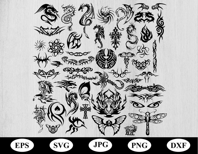 Silhouette Tattoo Design Bundle Set Collection Svg, Illustration Hand ...