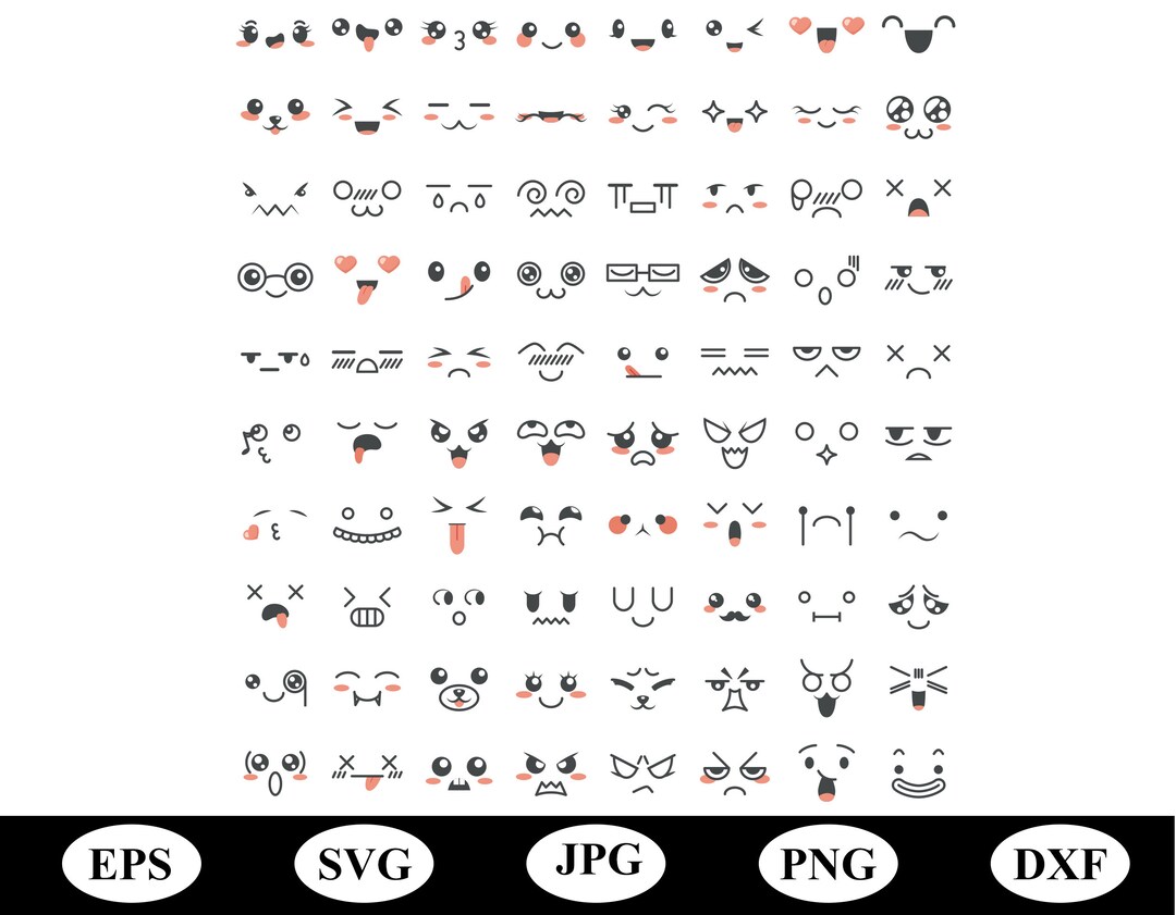 Cartoon Face Expression Reaction Emoji Set of Collection Svg, Cute ...