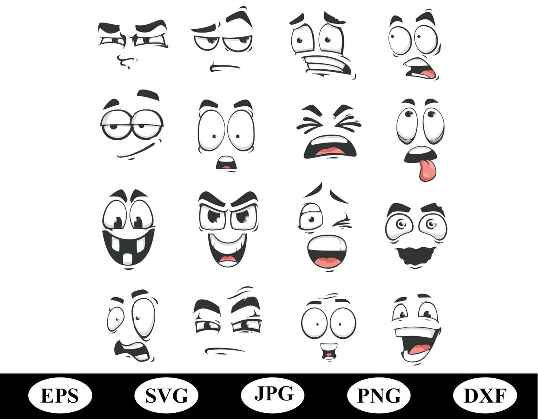 Cartoon Face Expression Reaction Emoji Set of Collection Svg - Etsy