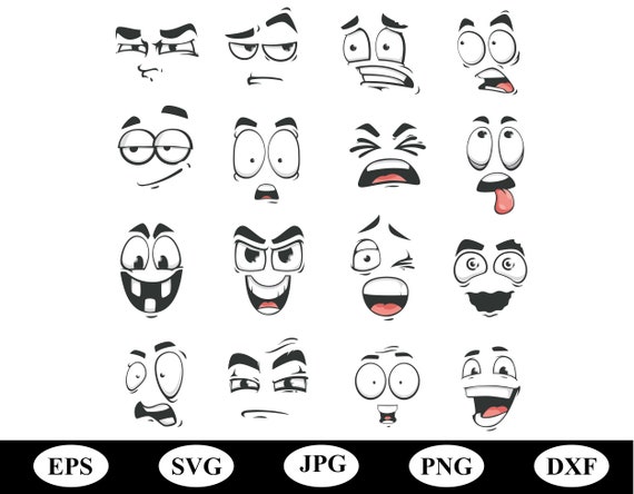 Cartoon Face Expression Reaction Emoji Set of Collection Svg | Etsy