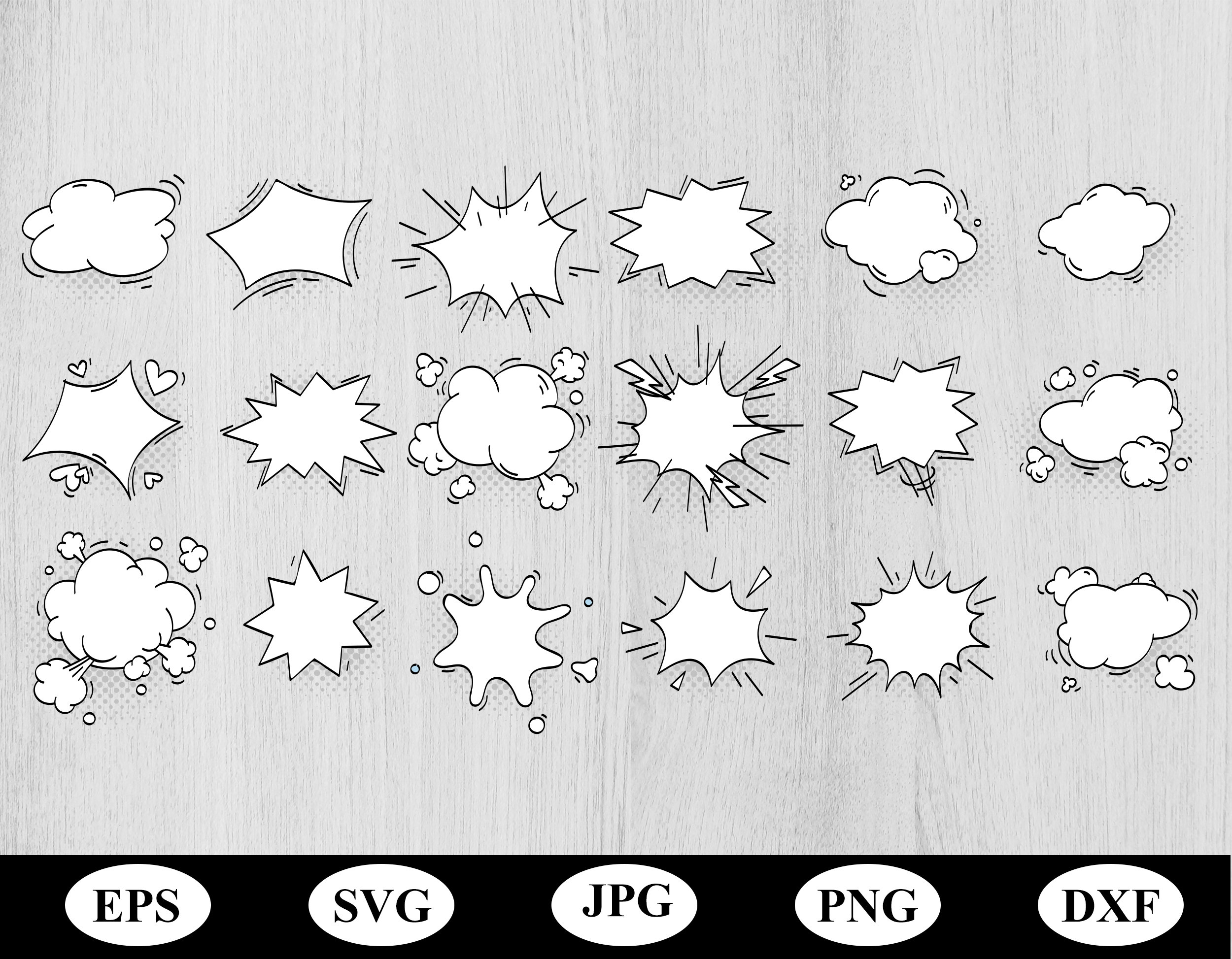 Comic Speech Bubbles Set of Collection Bundle Design Svg, Cartoon Comic ...