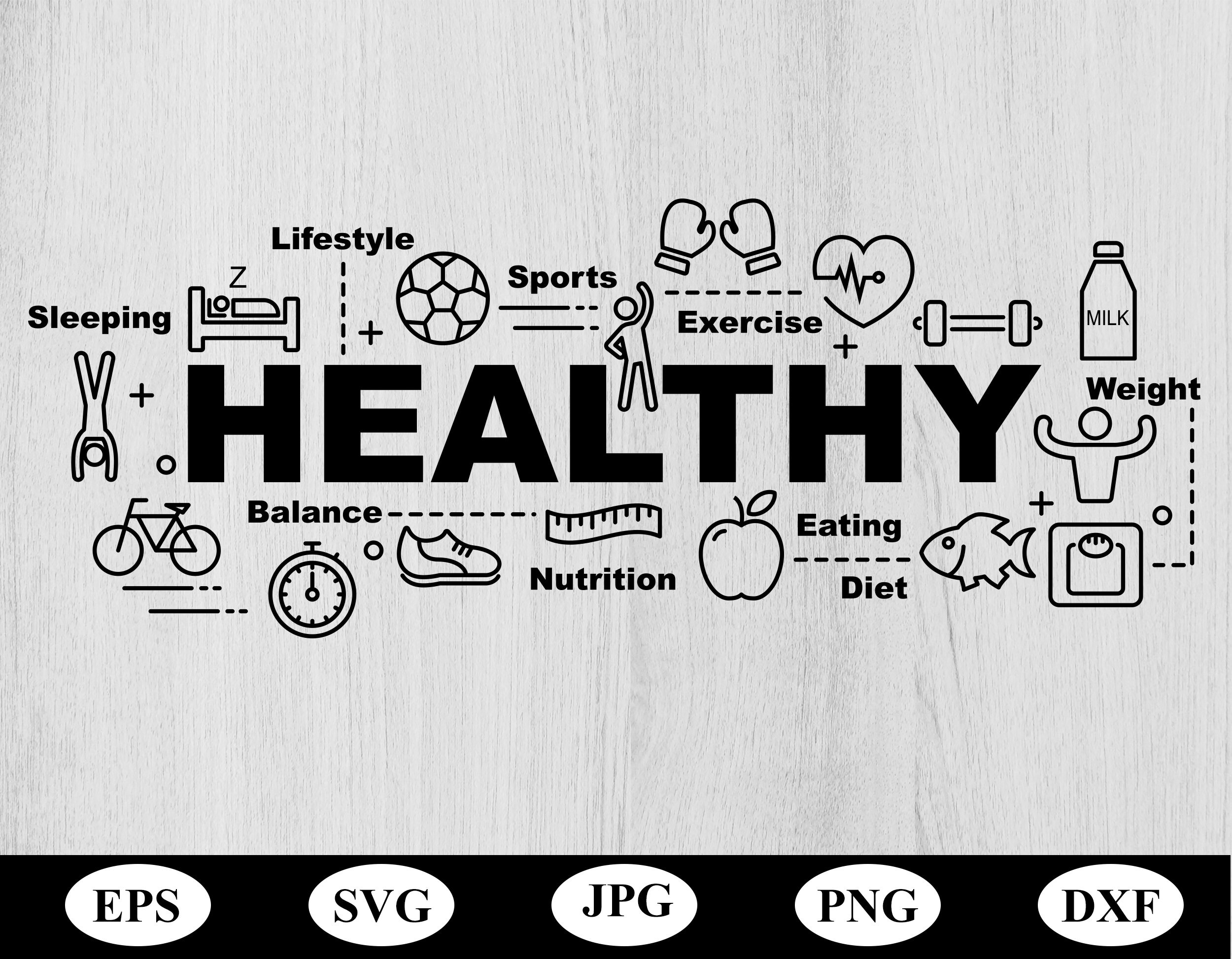 Healthy Concept Svg, Nutrition, Exercise, Lifestyle, Balance, Sports ...