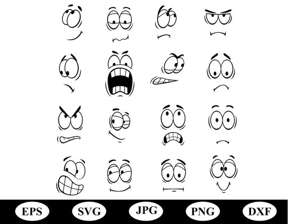 Cartoon Face Expression Reaction Emoji Set of Collection Svg | Etsy