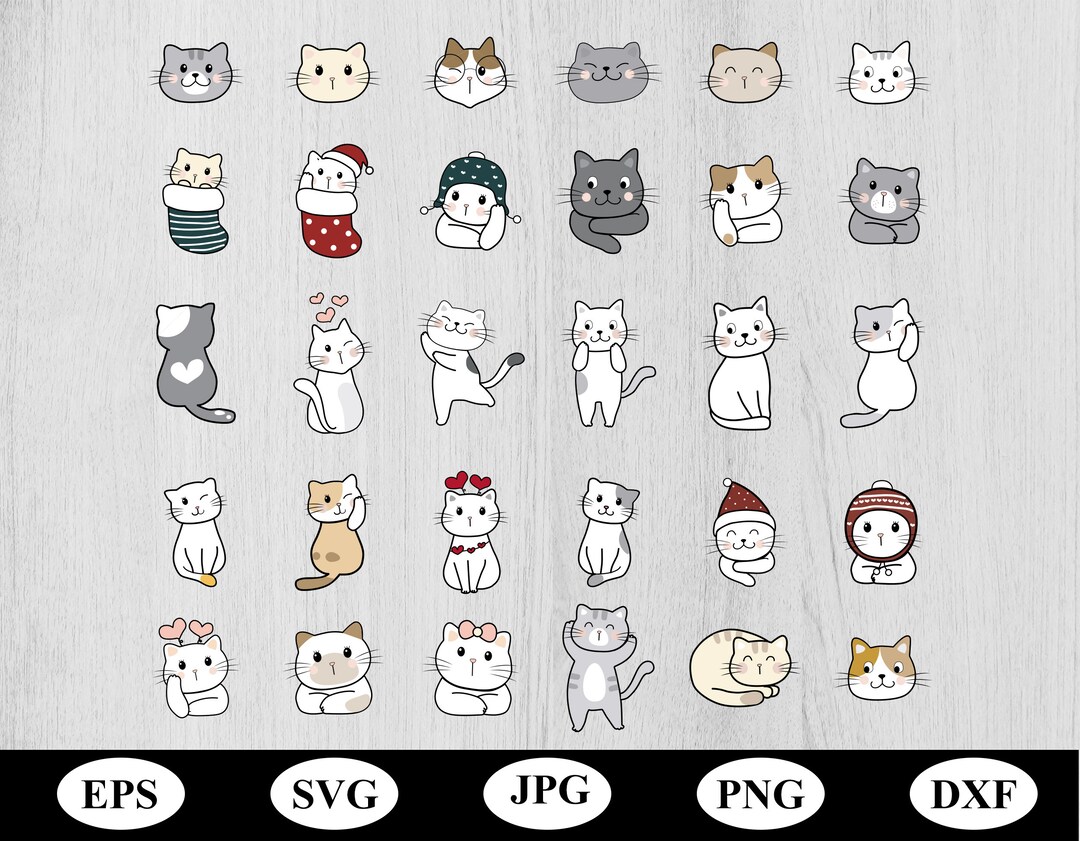 Cartoon Cat Collection Illustration Sets Design Elements Bundle Svg ...