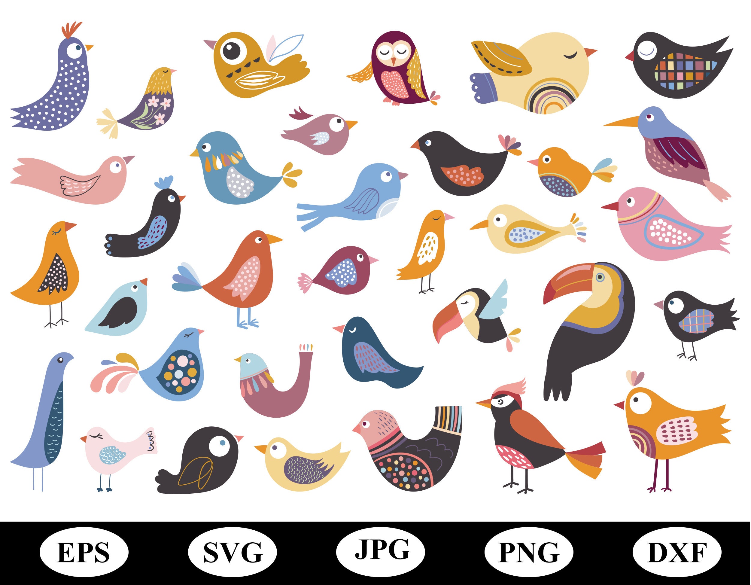 Cartoon Animals Birds Set of Collection Bundle Element Svg, Different ...