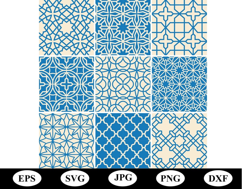 Blue Moroccan Tiles Texture Seamless Pattern Illustration Element Svg ...