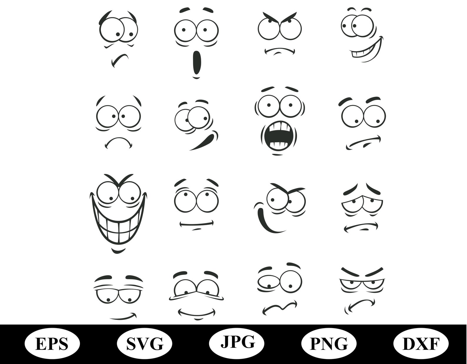 Cartoon Face Expression Reaction Emoji Set of Collection Svg | Etsy