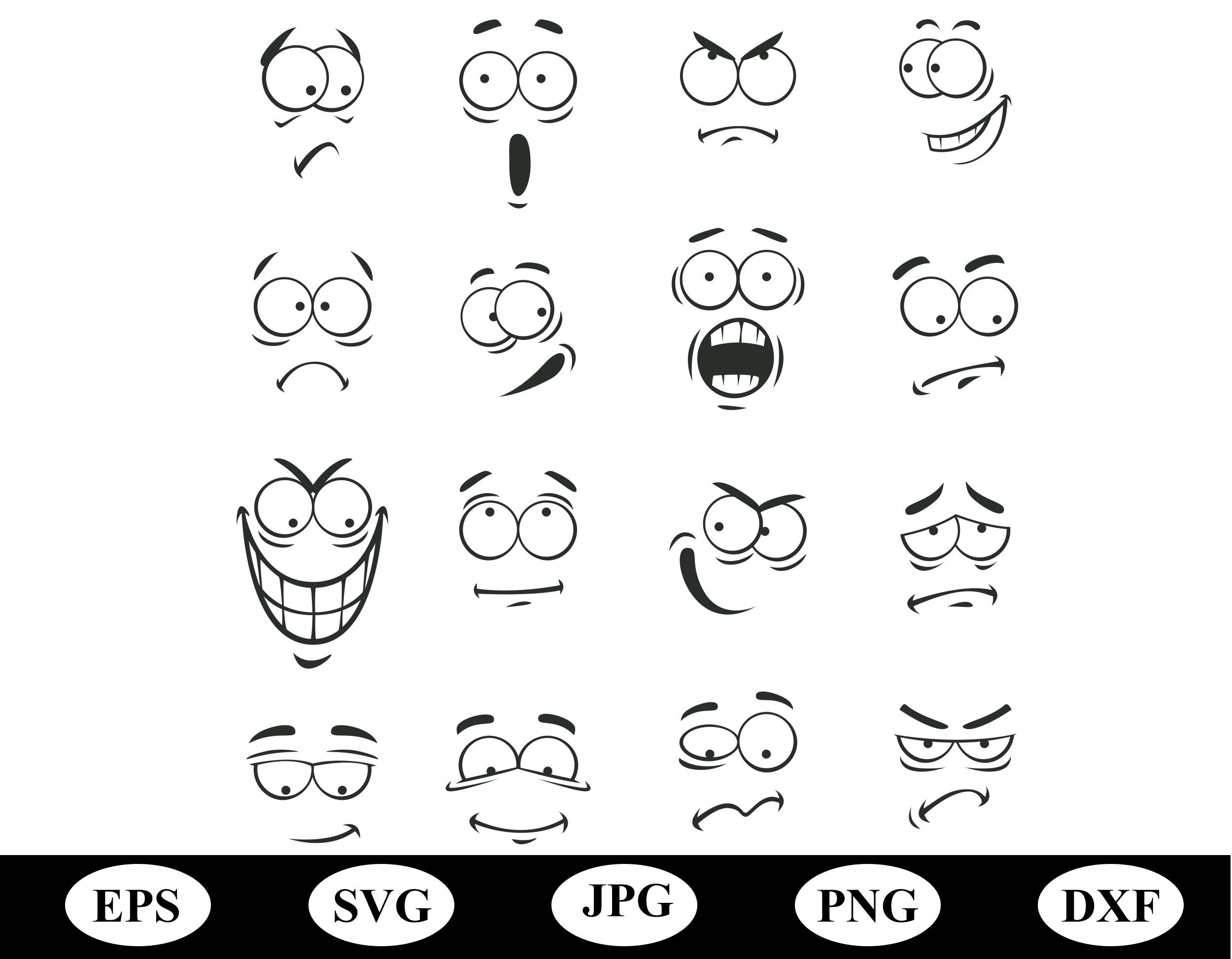 Cartoon Face Expression Reaction Emoji Set of Collection Svg, Cute ...