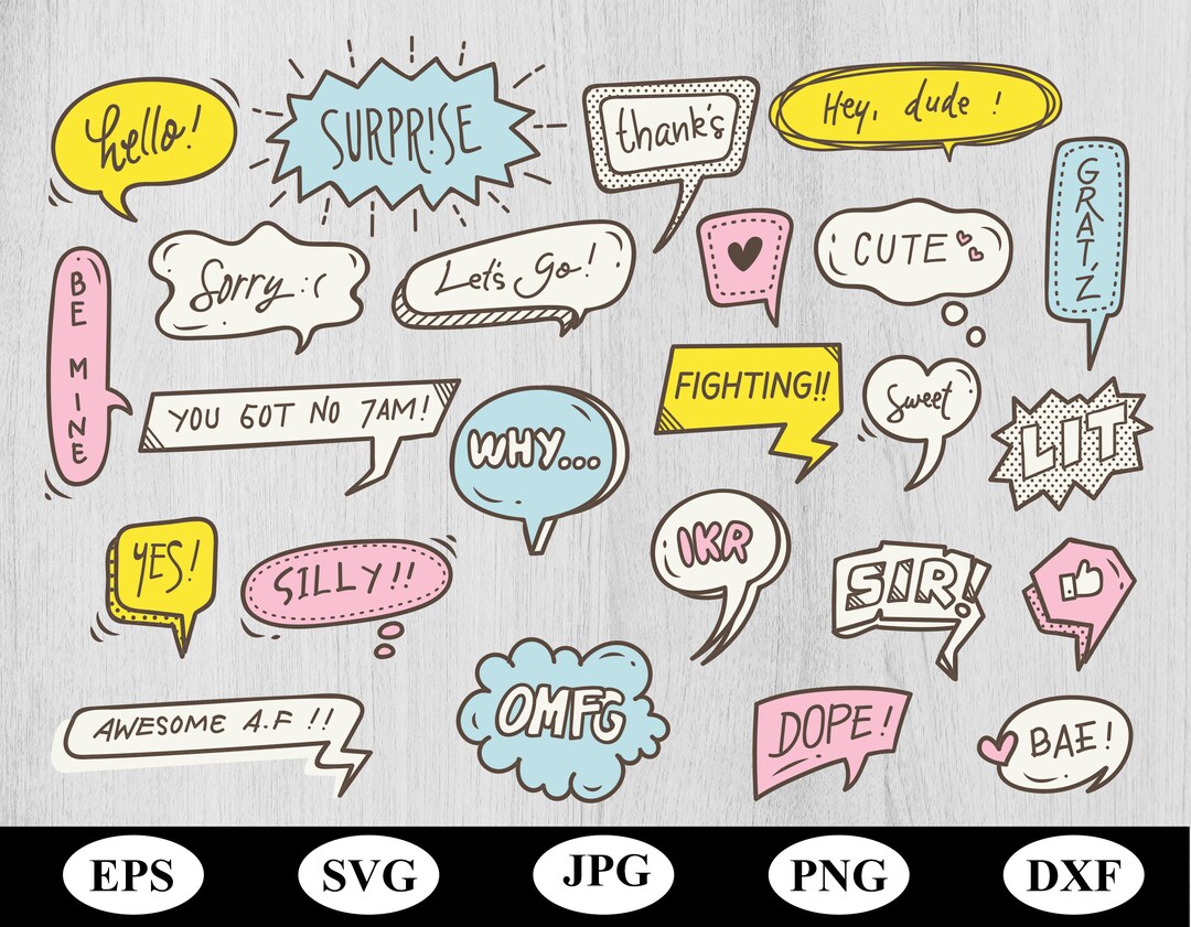 Speech Bubble Set Svg, Hand Drawn Doodles Design Svg, Cute Speech ...