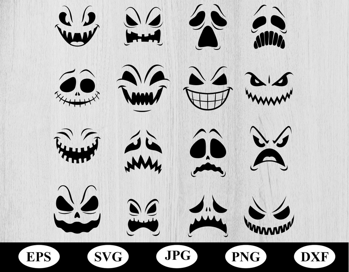 Hand Drawn Monster Face Sets Bundle Svg, Halloween Horror Scary Emoji ...