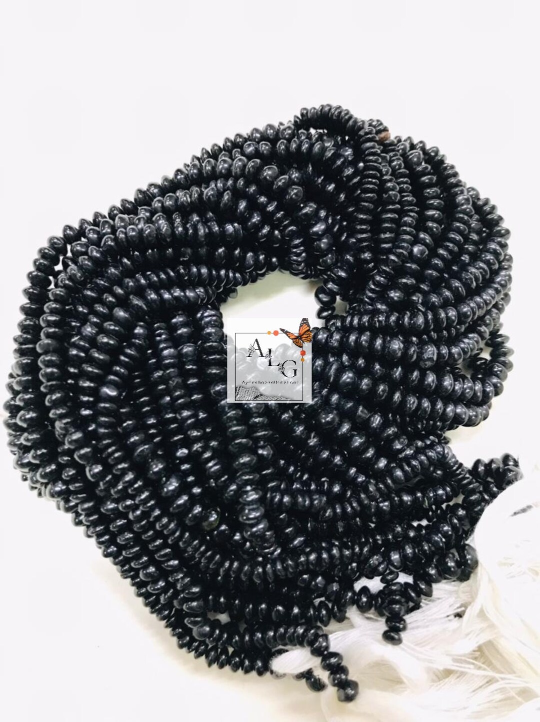 Natural Black Tourmaline Beads Brazil Genuine Gemstone, Rondelle Button ...