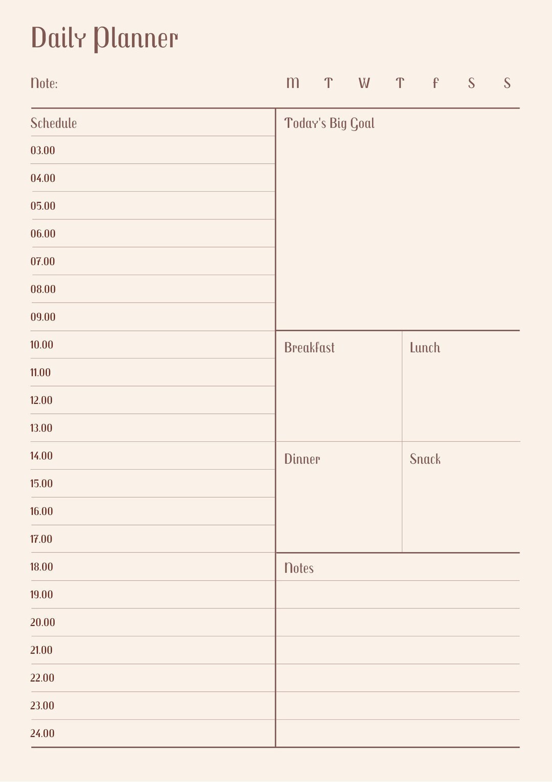 Daily Planner PDF Printable Template - Etsy UK
