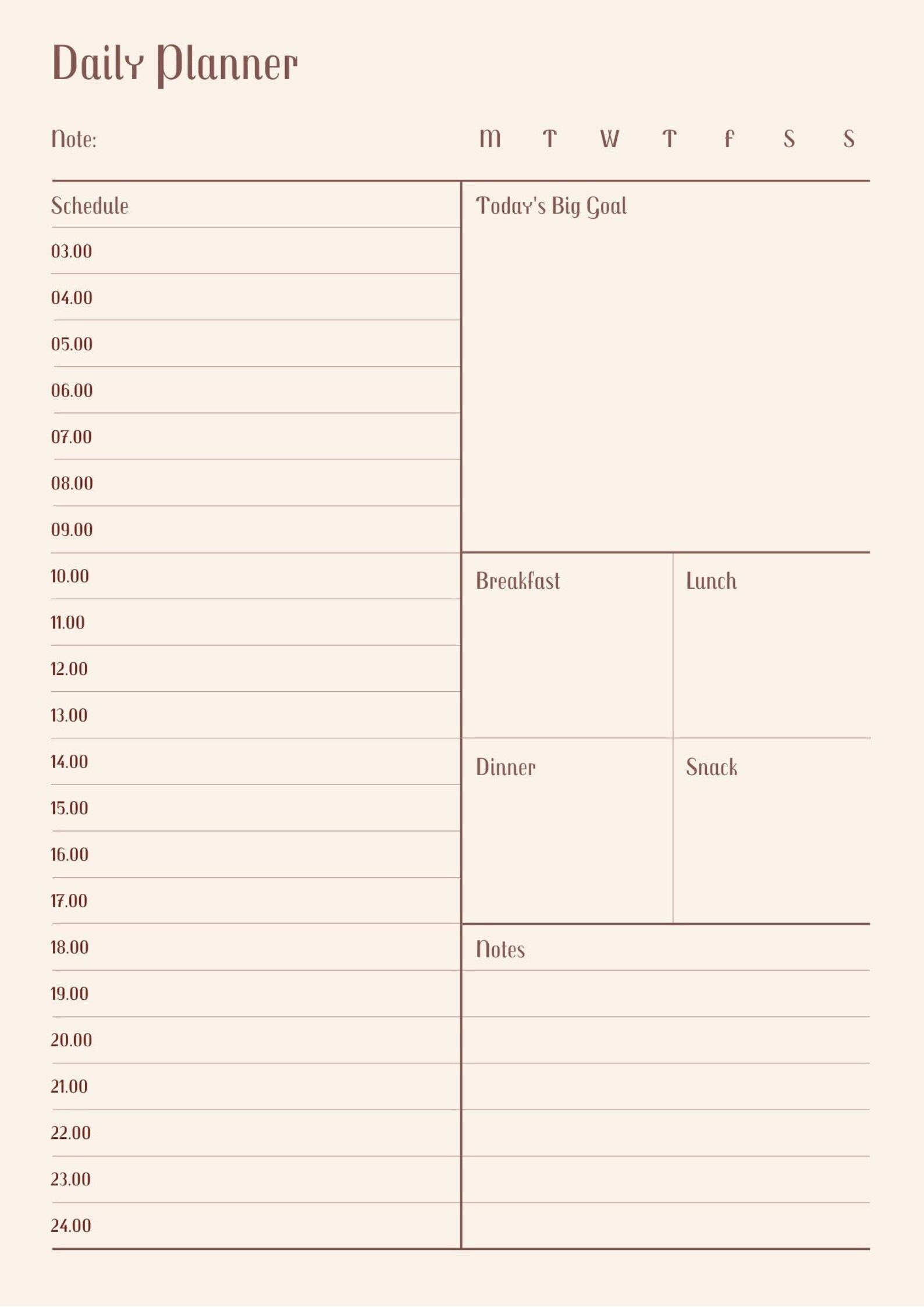 Daily Planner PDF Printable Template - Etsy UK