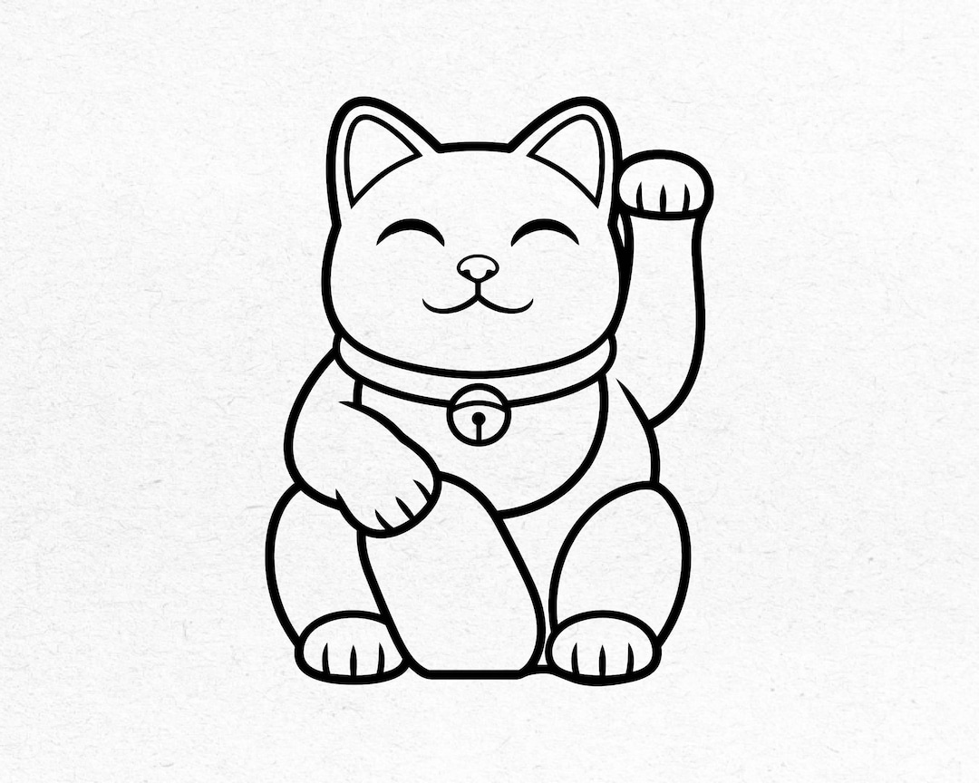 Lucky Cat Outline Graphic: Svg Png Pdf Jpg Illustrator. Ideal for Kids ...