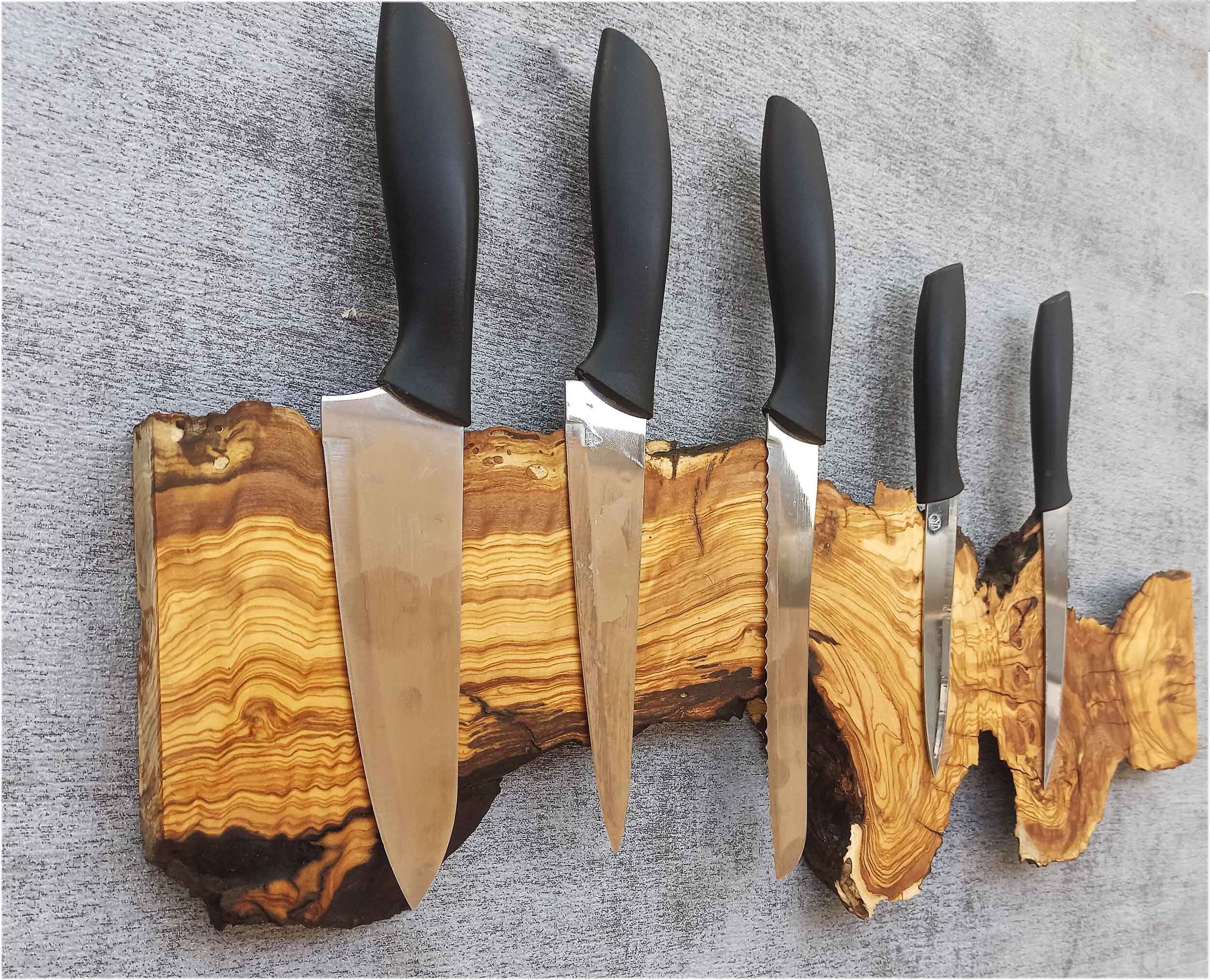 Made to Order Magnetic Knife Rack, Olive Wooden Knife Holder, Live Edge ...