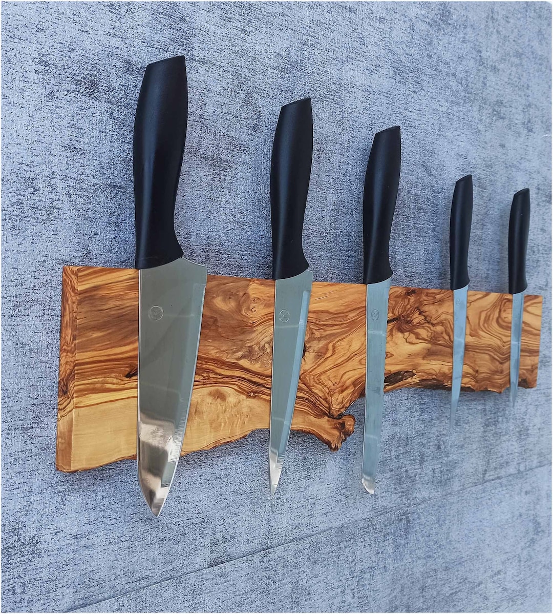 Magnetic Knife Rack, Olive Wooden Knife Holder, Live Edge Wood Knife ...