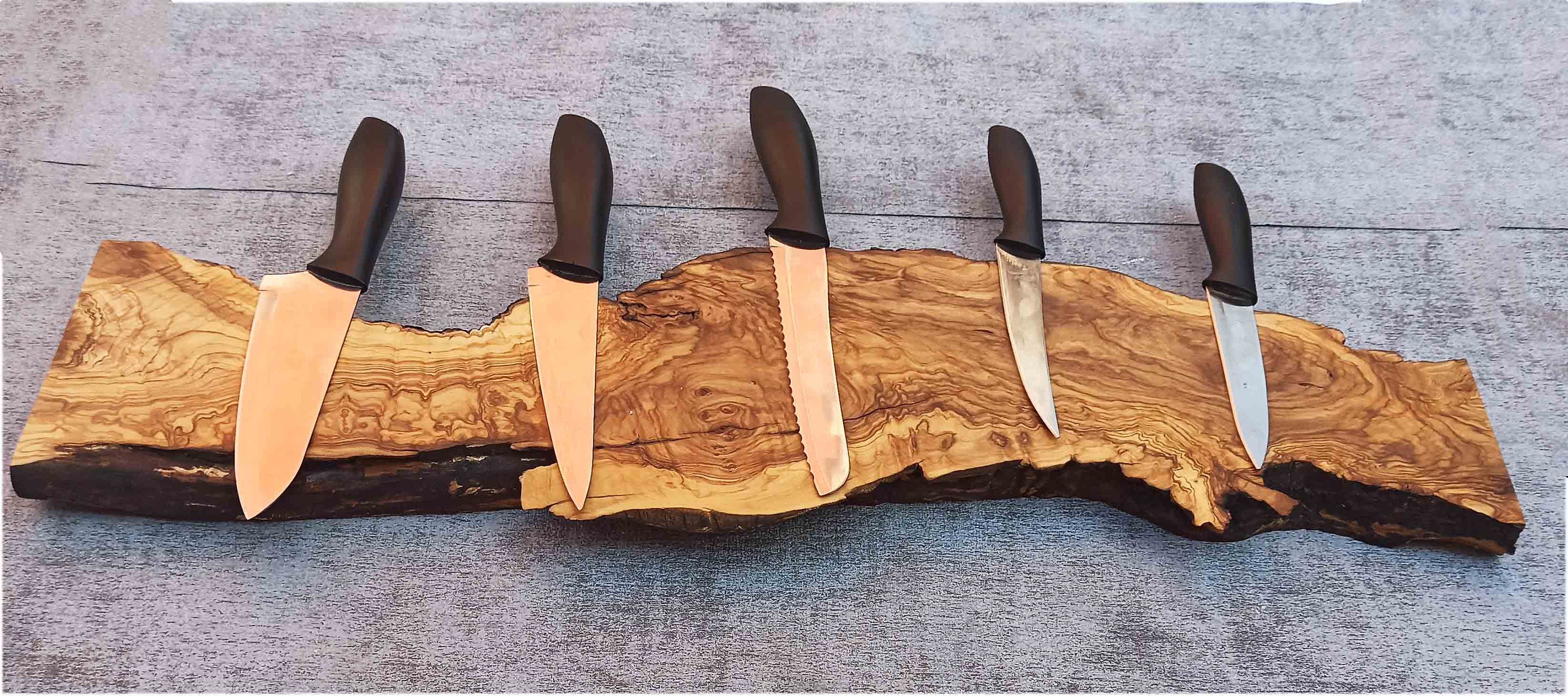 Magnetic Knife Rack, Made of Order Olive Wooden Knife Holder, Live Edge ...