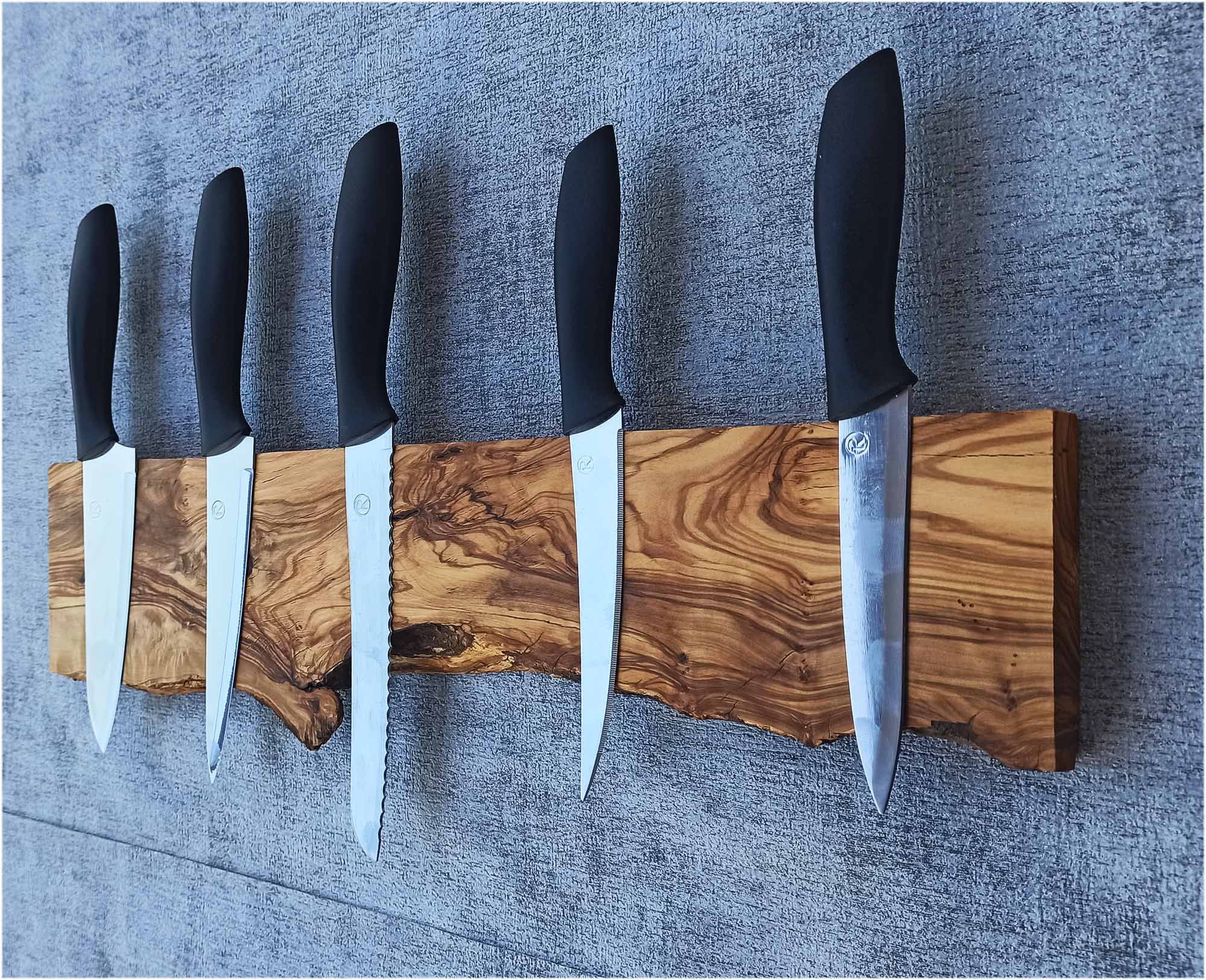 Magnetic Knife Rack, Olive Wooden Knife Holder, Live Edge Wood Knife ...