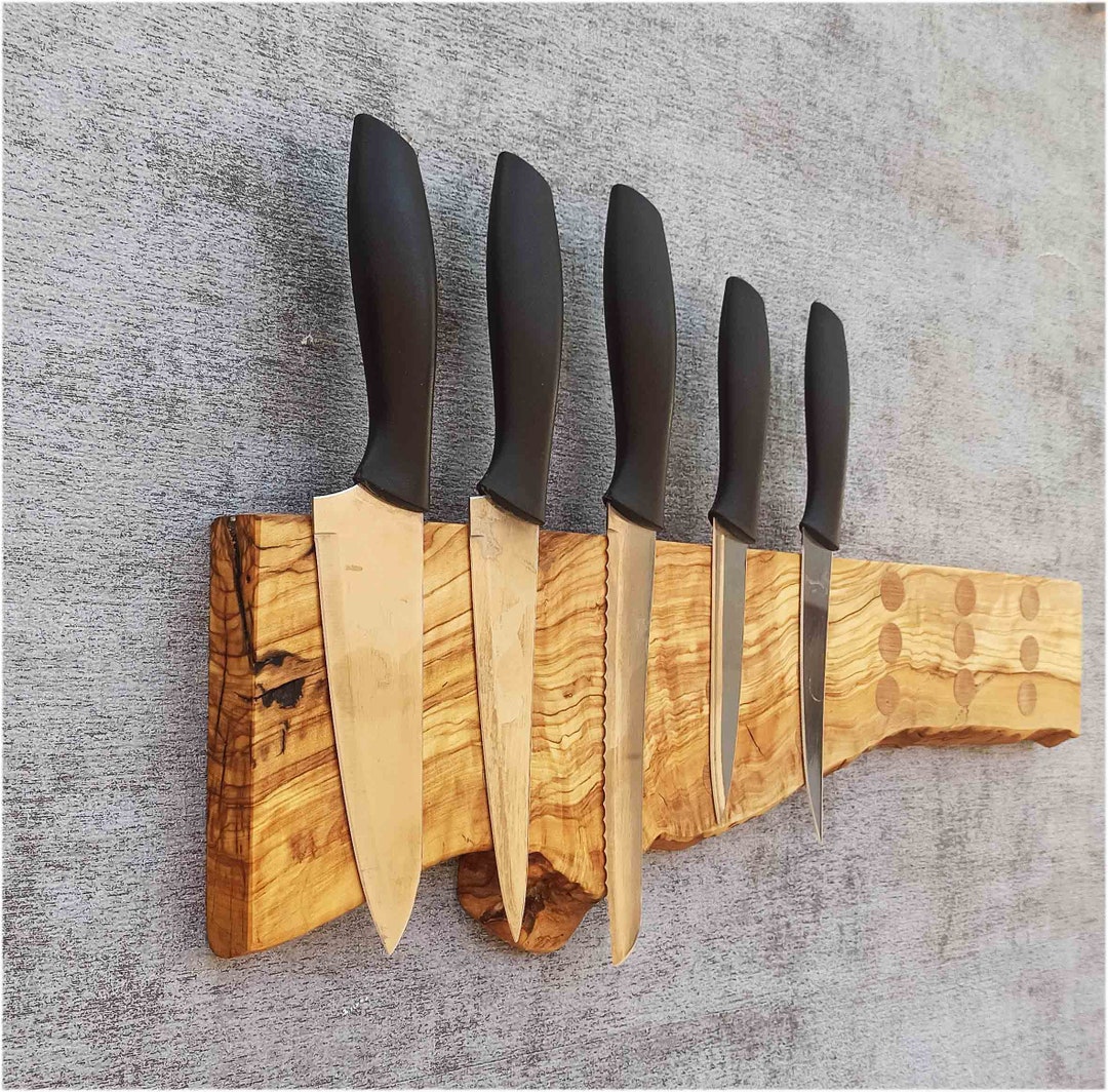 Magnetic Knife Rack, Olive Wooden Knife Holder, Live Edge Wood Knife ...