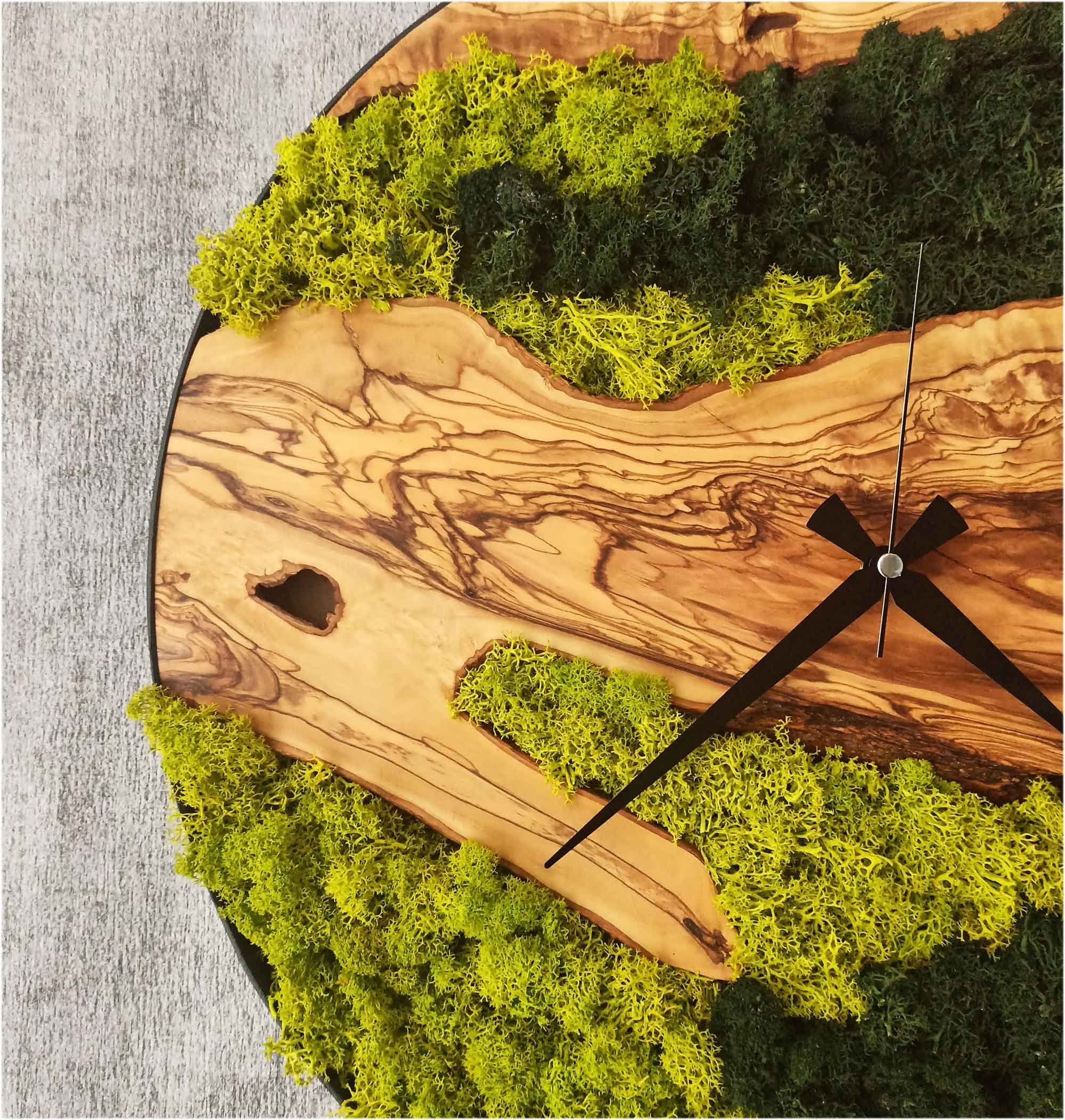 Made to Order Olive Wood Moss Wall Clock, Moss Wall Clock, Handmade ...