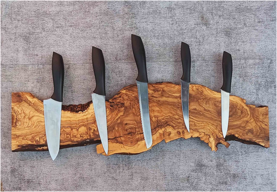 Magnetic Knife Rack, Made of Order Olive Wooden Knife Holder, Live Edge ...