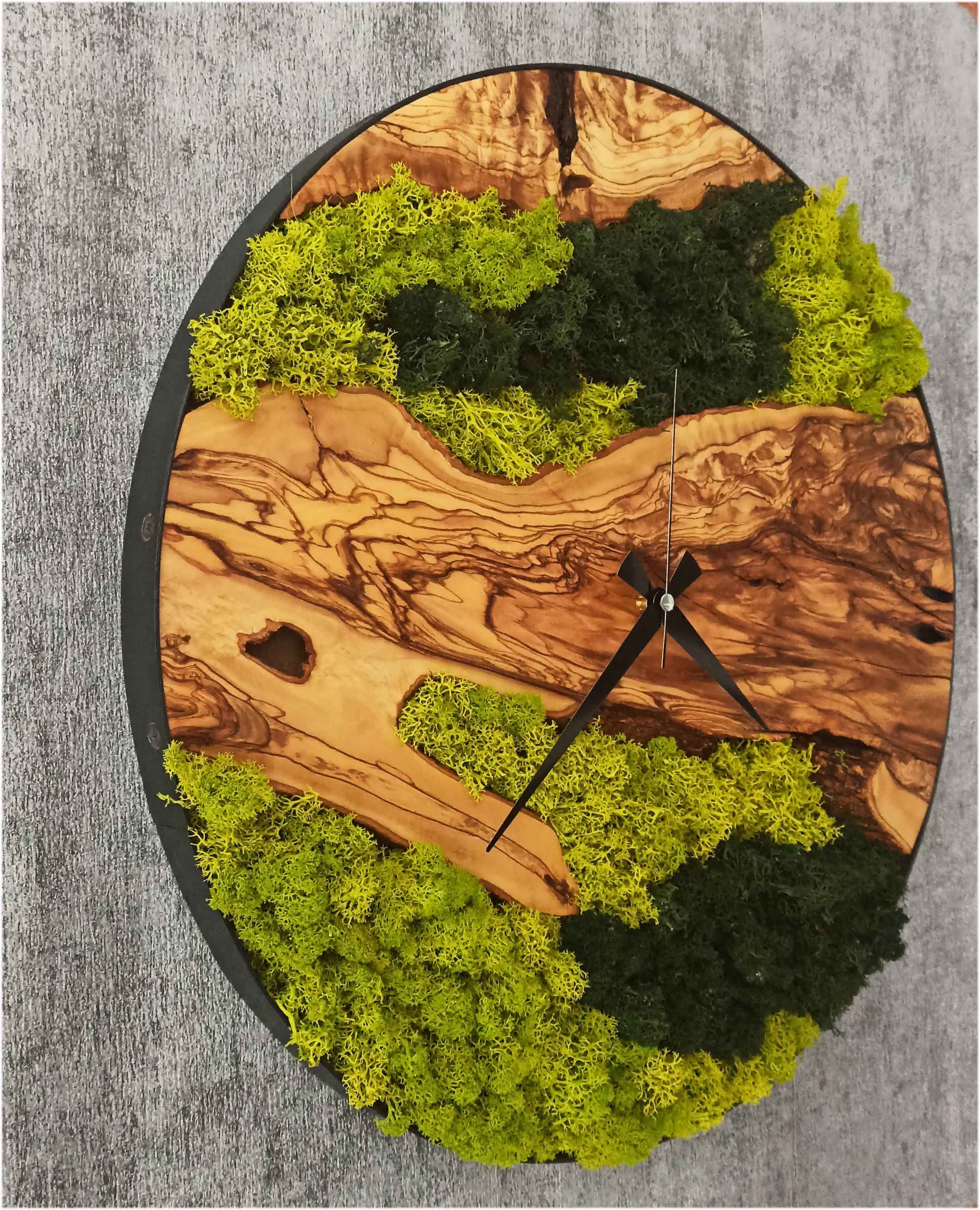 Made to Order Olive Wood Moss Wall Clock, Moss Wall Clock, Handmade ...