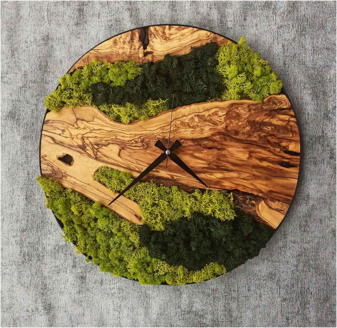 Made to Order Olive Wood Moss Wall Clock, Moss Wall Clock, Handmade ...