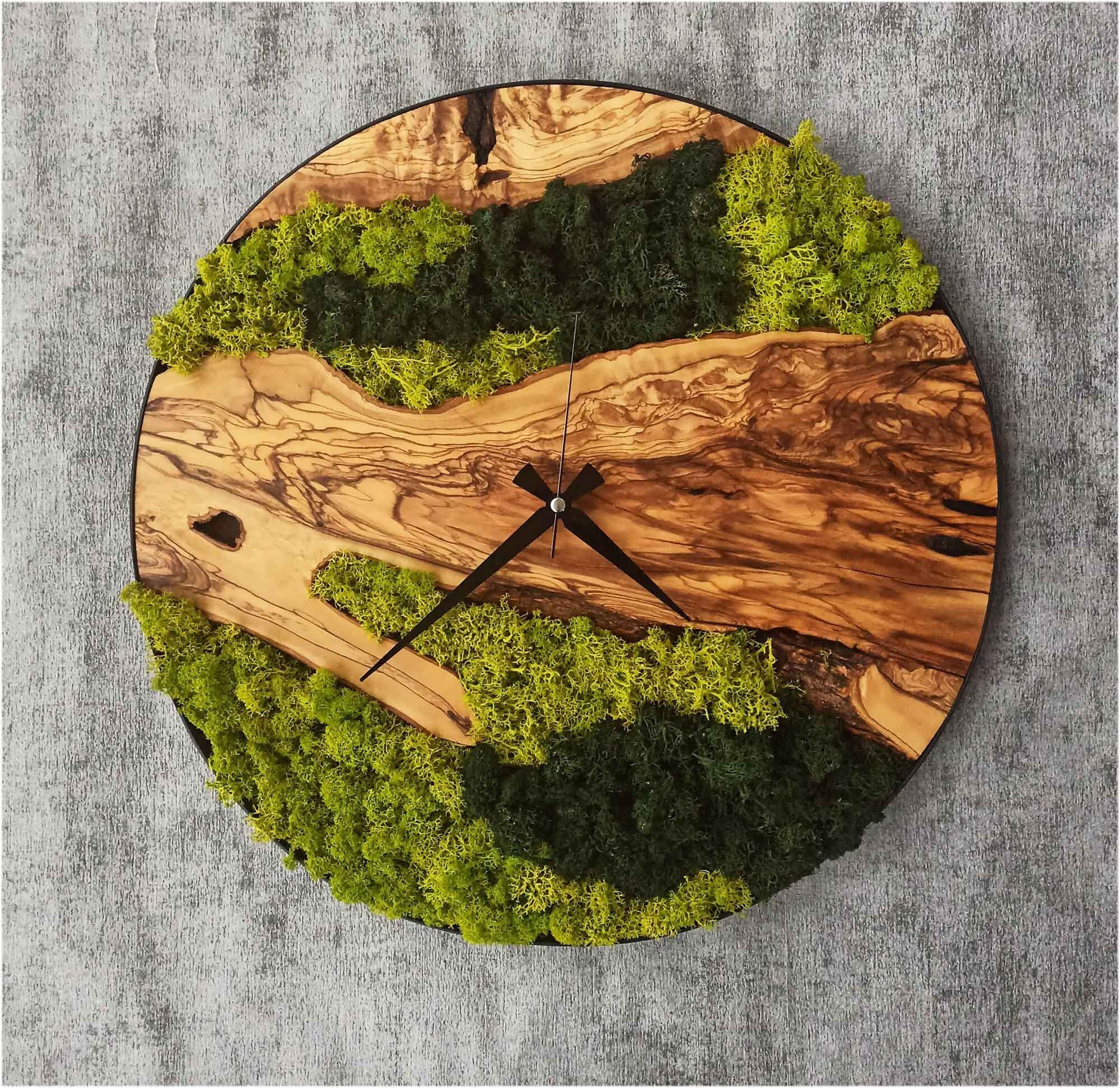 Made to Order Olive Wood Moss Wall Clock, Moss Wall Clock, Handmade ...
