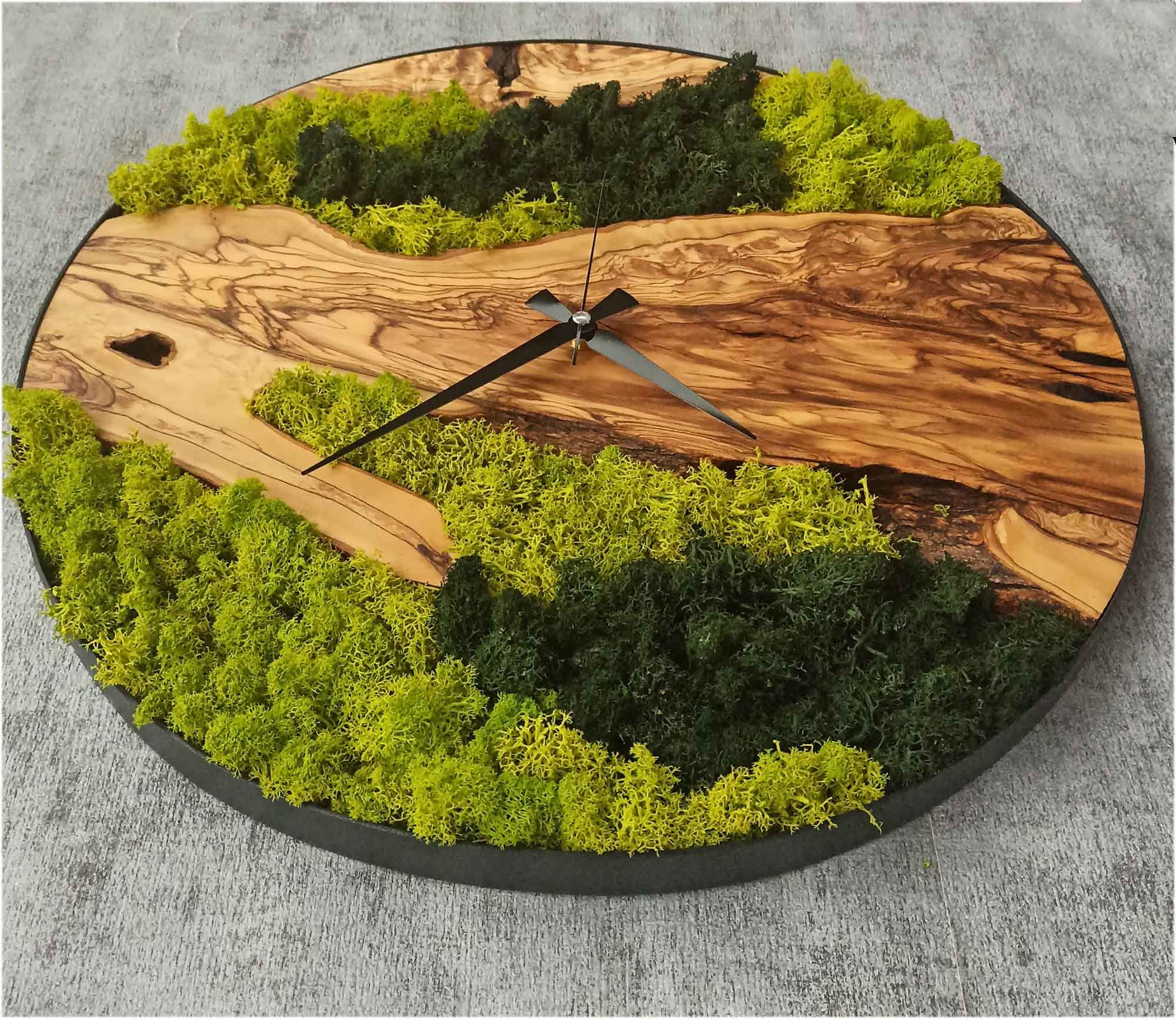Made to Order Olive Wood Moss Wall Clock, Moss Wall Clock, Handmade ...