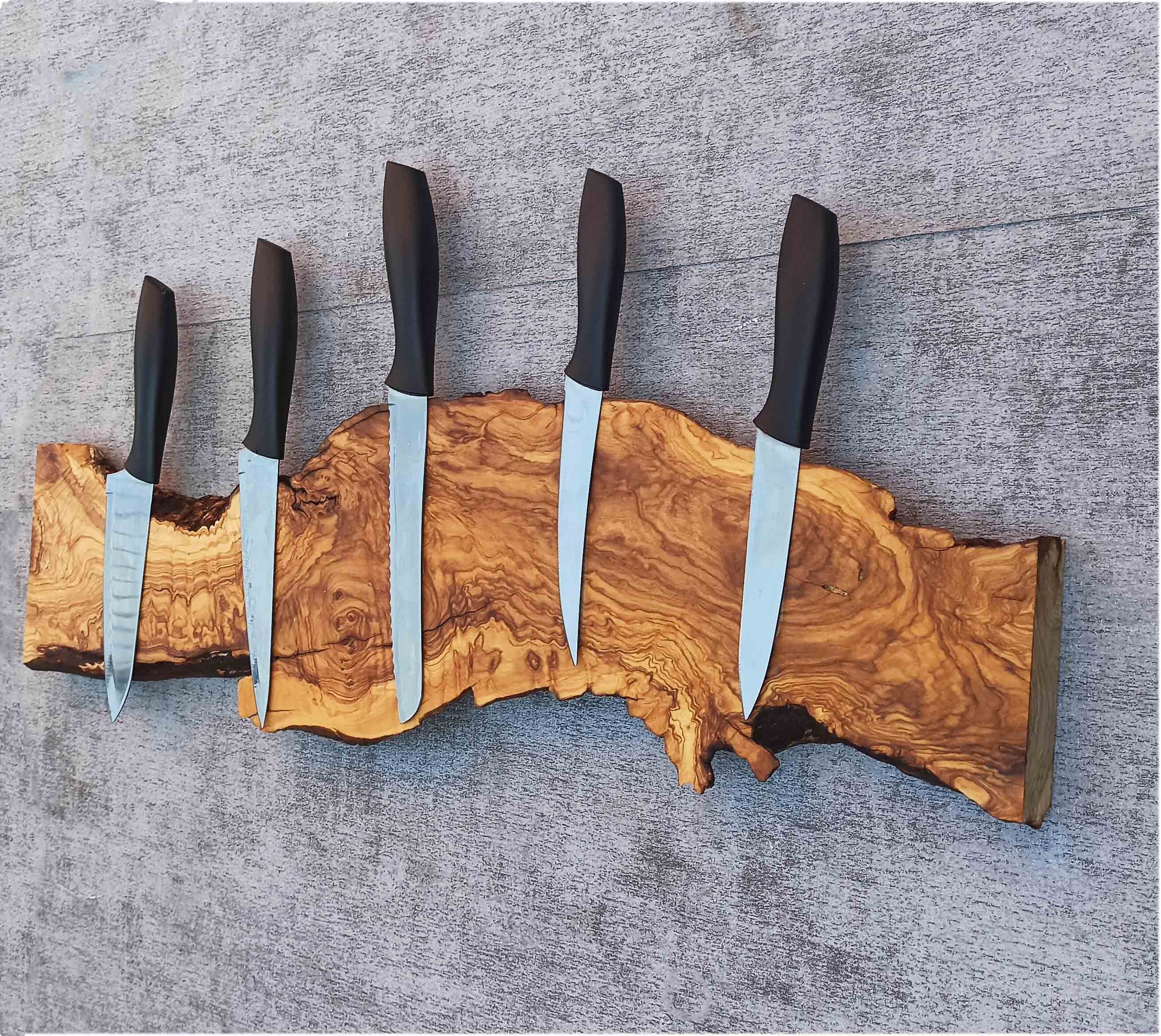 Magnetic Knife Rack, Made of Order Olive Wooden Knife Holder, Live Edge ...