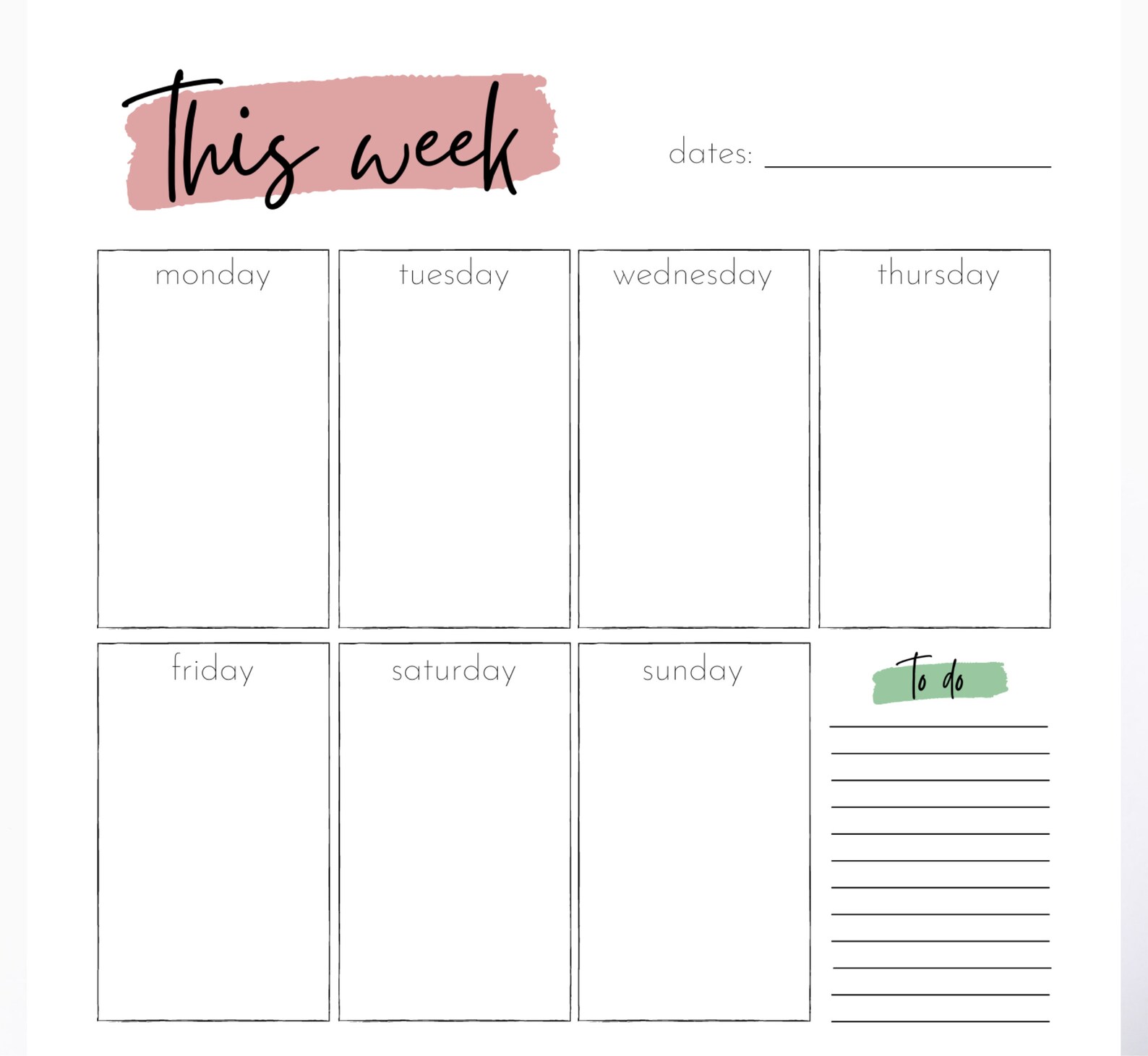 Weekly Planner Printable Minimalist Weekly Calendar With To Etsy
