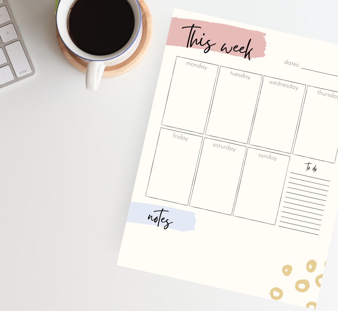 Weekly Planner Printable Minimalist Weekly Calendar With to Do List - Etsy
