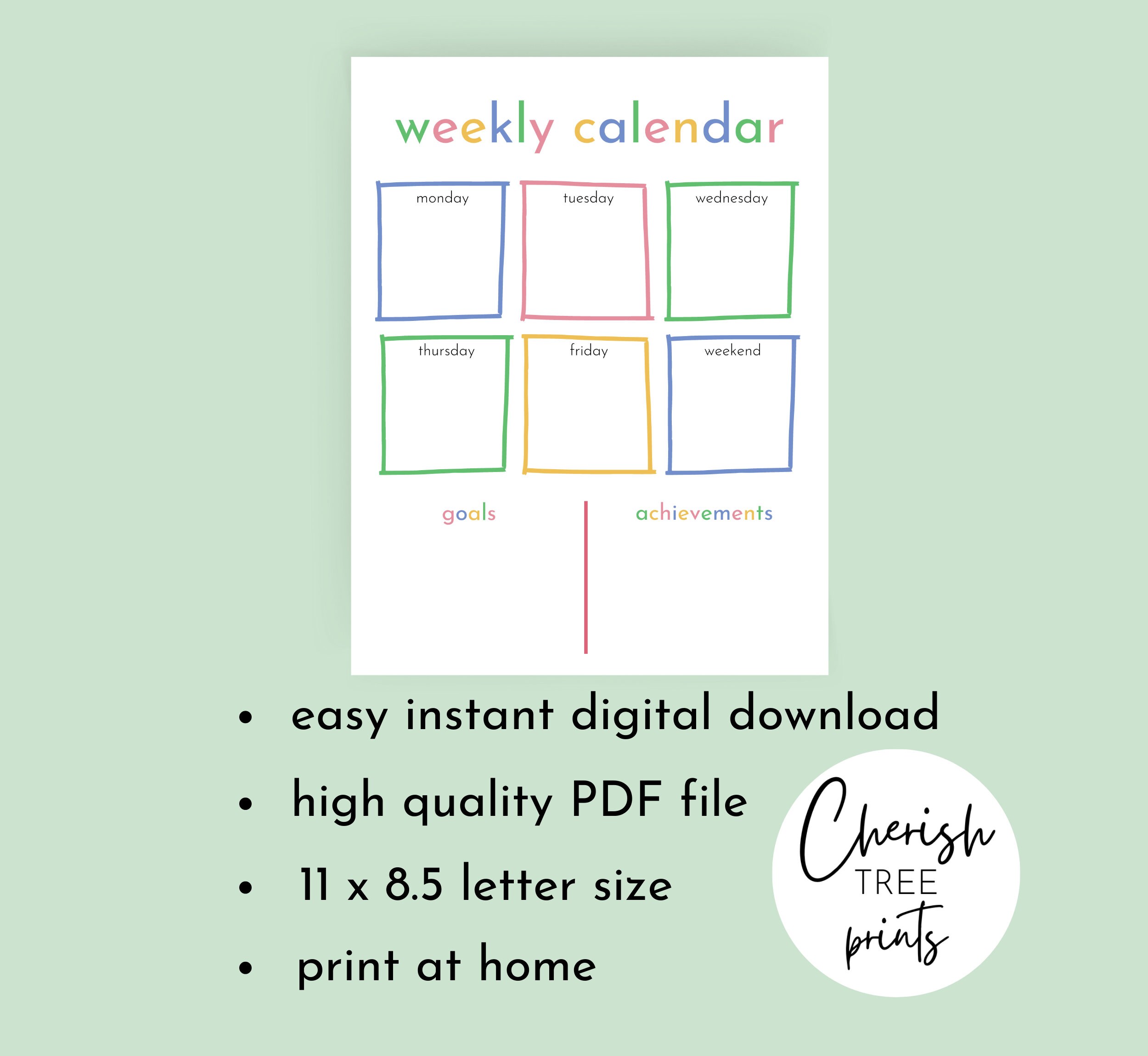 Kid's Week Calendar Printable | Weekly Planner, Homeschool Calendar ...