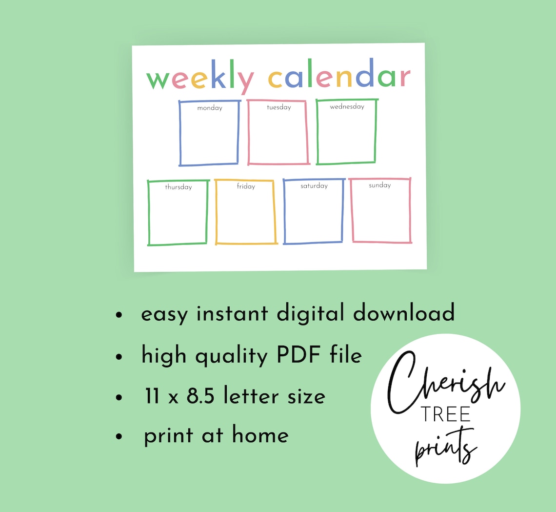 Kid's Calendar Printable | Weekly Planner, Homeschool Calendar, School ...