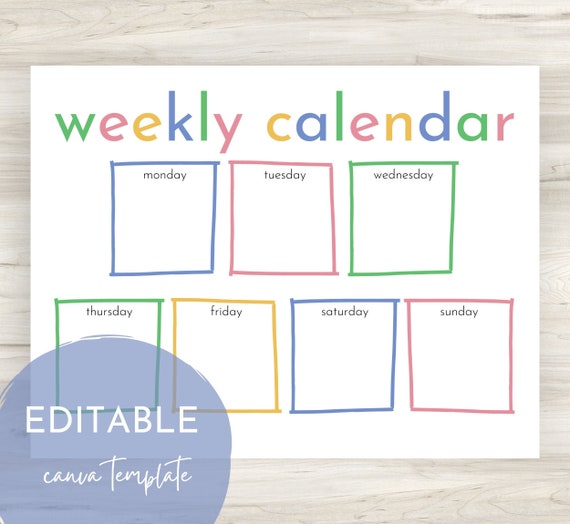 EDITABLE Kid's Calendar Printable Children's Weekly - Etsy Australia