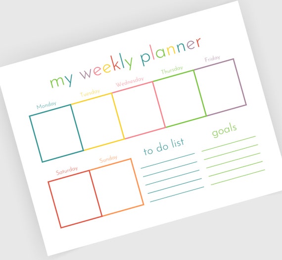Kids Weekly Planner Printable Kids Calendar Homeschool - Etsy
