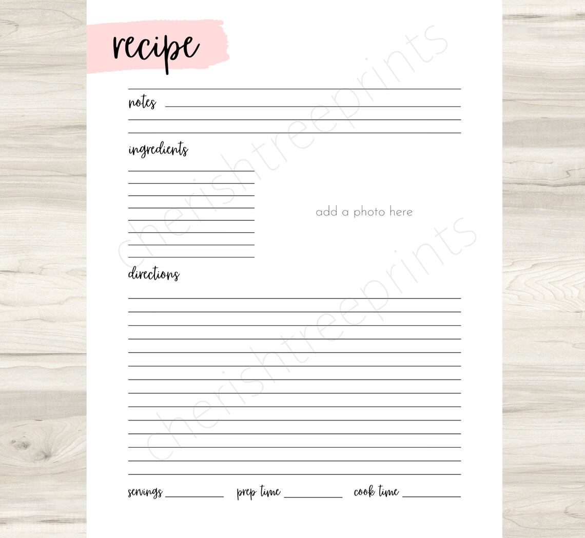 Recipe Printable | Recipe Card Printable, Letter Size Recipe Page ...