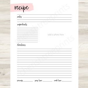 Recipe Printable | Recipe Card Printable, Letter Size Recipe Page ...