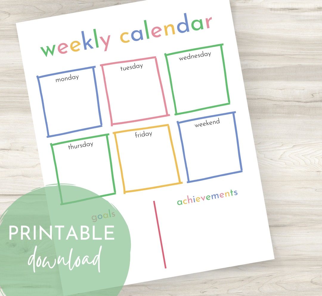 Kid's Week Calendar Printable | Weekly Planner, Homeschool Calendar ...