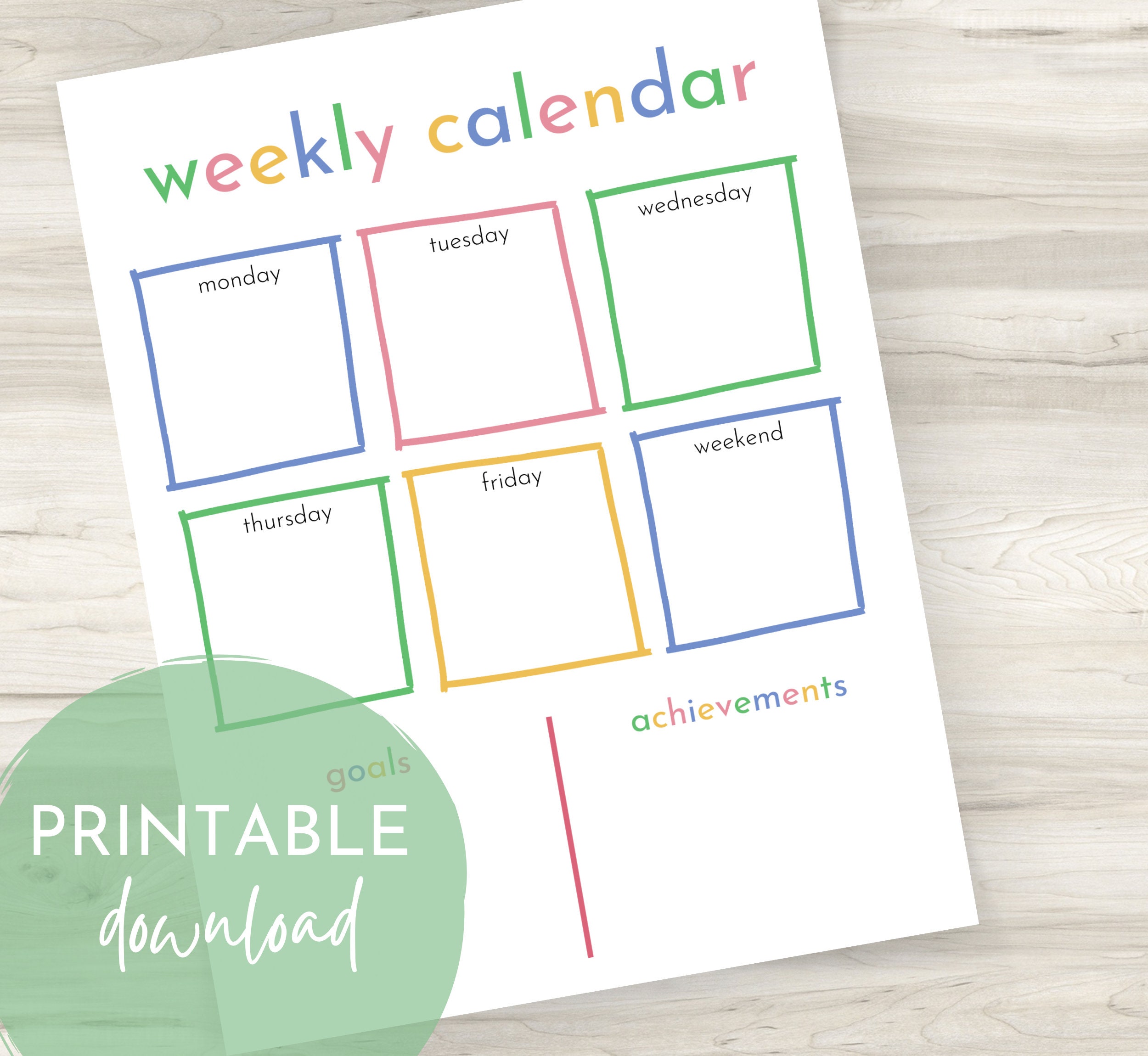 Kid's Week Calendar Printable Weekly Planner, Homeschool Calendar ...